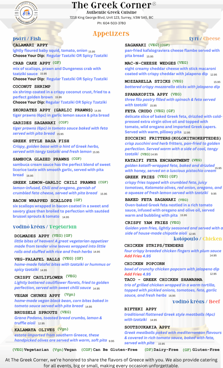 Menus - The Greek Corner