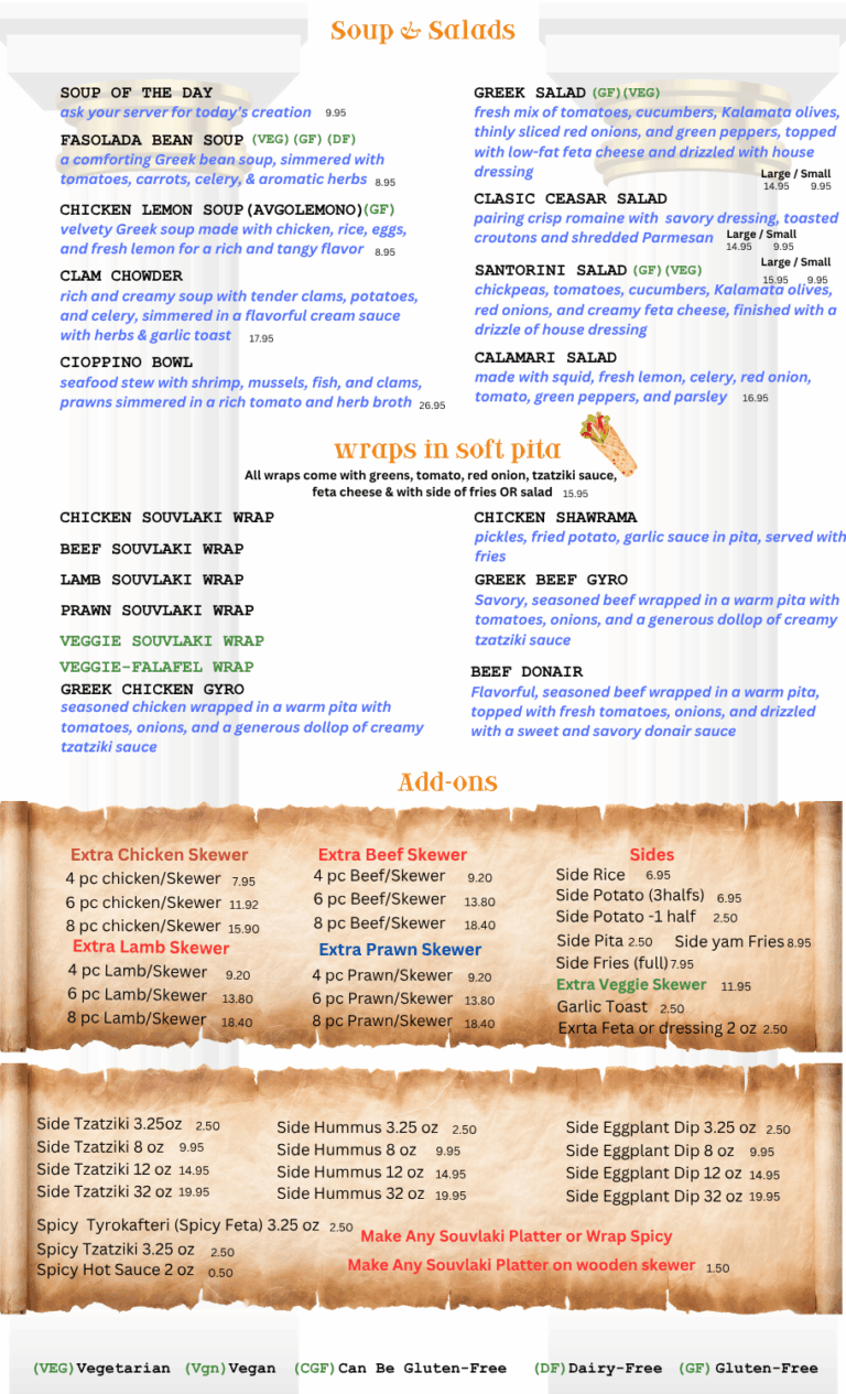 Menus - The Greek Corner