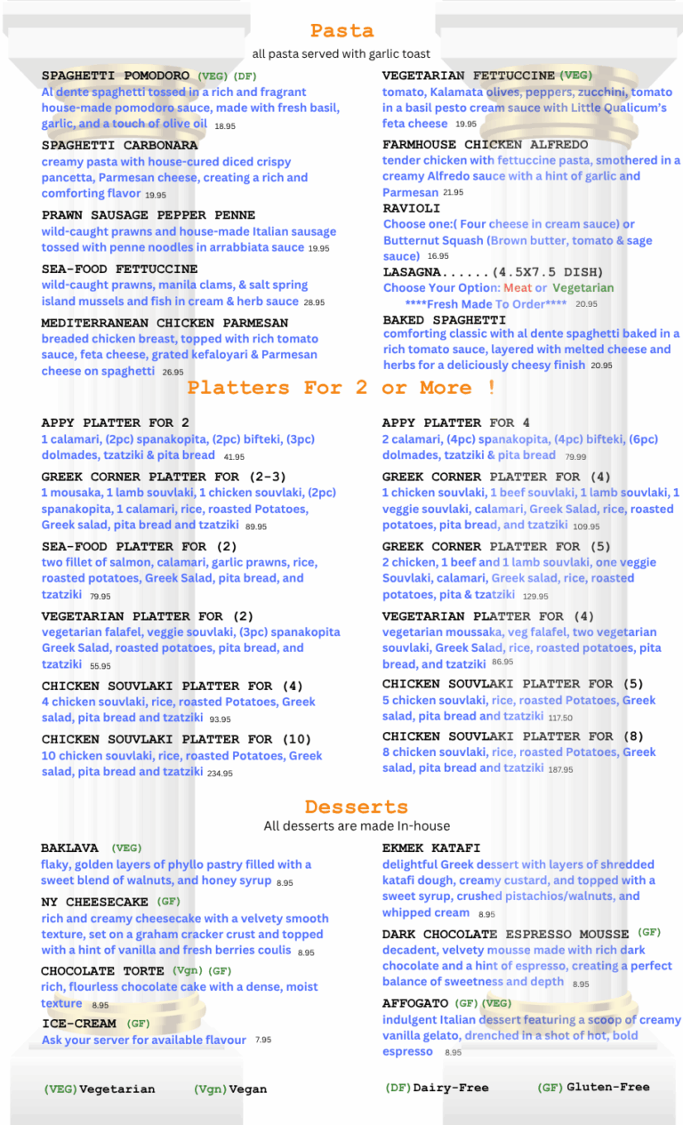 Menus - The Greek Corner