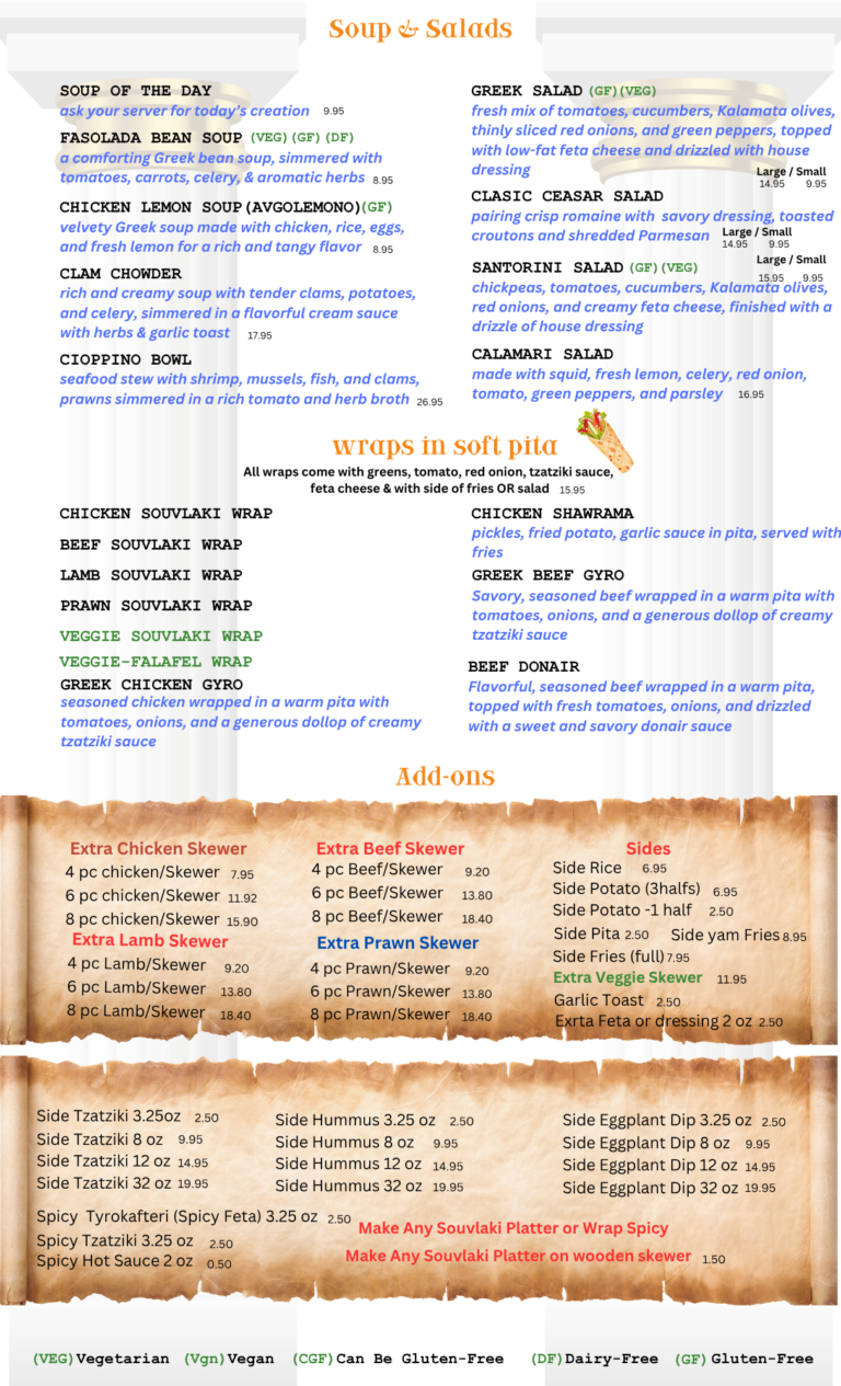 Menus - The Greek Corner